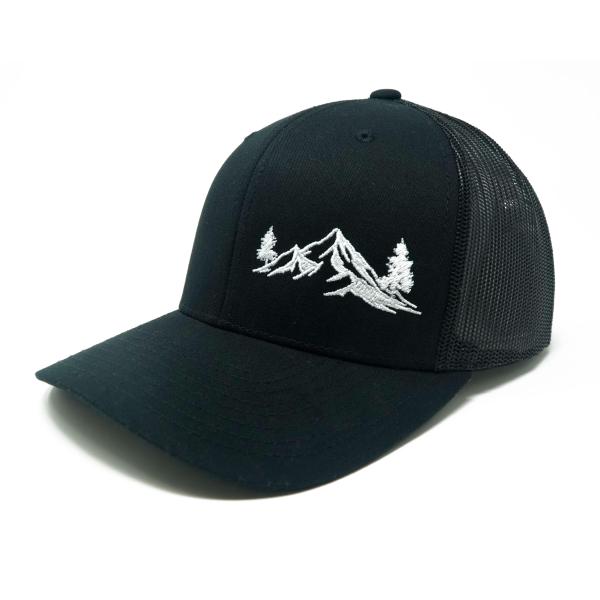 商品名:  Black Trucker Hat - Mountains Embroidered Design - All Black Snapback Mesh Cap - Great for All Outdoor Activitiesブ...