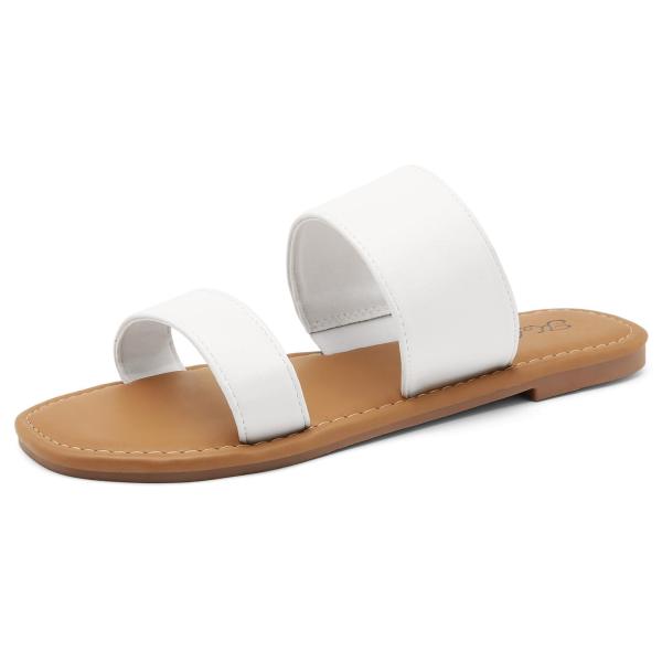商品名: katliu レディース フラットサンダル 編組スライドサンダル 2ストラップサンダル ドレッシー, 163-ホワイト, 24.5 katliu Women's Flat Sandals Two Strap Slide Sanda...