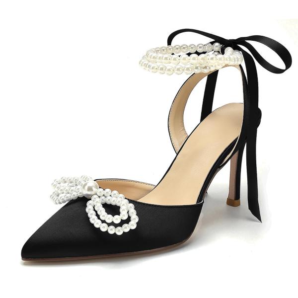 商品名:  Hyinlays Women's High Heels Closed Toe Pearls Bow Heels Slingback Ankle Strap Pumps Wedding Bridal Party Dress Sho...