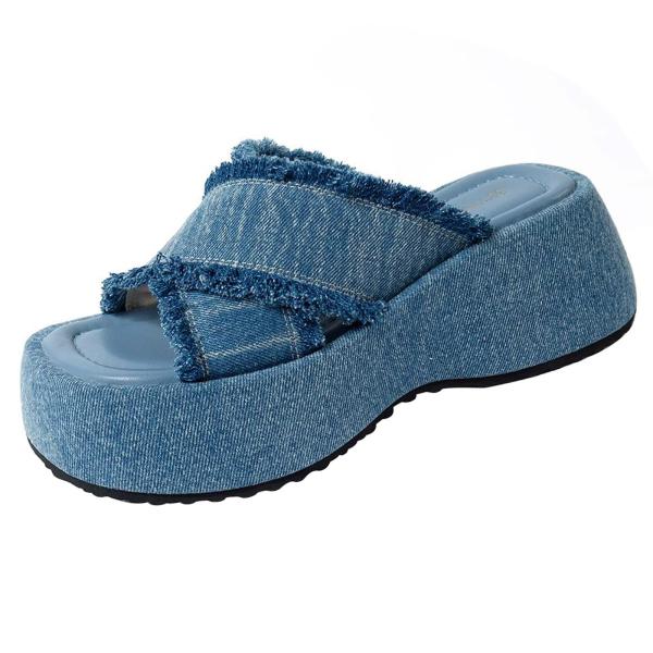 商品名:  Optigard Women's Denim Crossover Strap Platform Slide Sandals,Summer Vintage Fashion Slip On Open Toe Wedge Slippe...