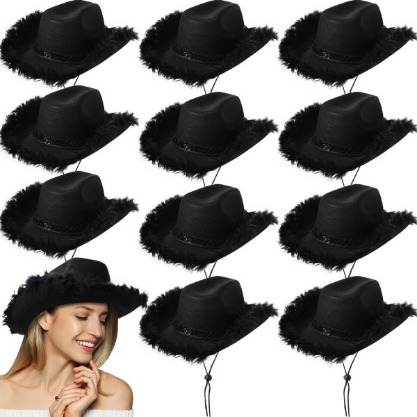 商品名:  Unittype 12 Pcs Feather Sequin Cowgirl Hat for Women Party Birthday Halloween Western Costume Role Playing (Black)...
