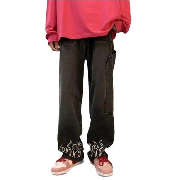 商品名:  Ordabi Men's Y2K Flame Pattern Wide Leg Jeans Casual Hip Hop Aesthetic Denim Pants Baggy Straight Leg Relaxed Fit ...