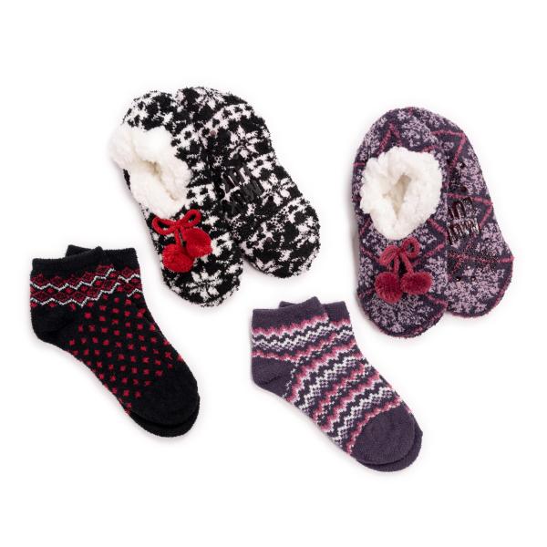 商品名: MUK LUKS レディース 4パック バレリーナ スリッパ &amp; ソックスセット, エボニー/ブラックベリー, One Size MUK LUKS Women's 4 Pack Ballerina Slipper &amp...