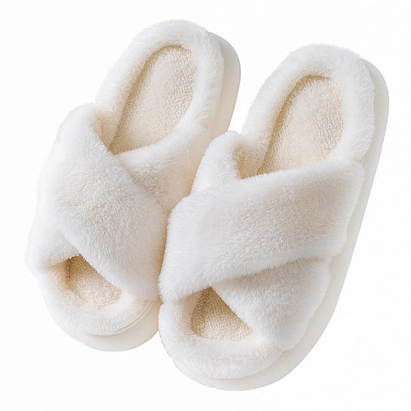 商品名:  Koknwoa Women's Slipper, Fuzzy Slipper with Plush Fur, Open Toe House Slipper, Memory Foam Insole, Thick Sole, Whi...