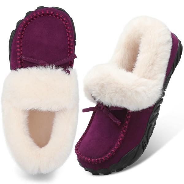 商品名:  BARERUN Women's Fur Indoor/Outdoor Slipper with Wide Widths leather slippers for women slippers for women indoor P...