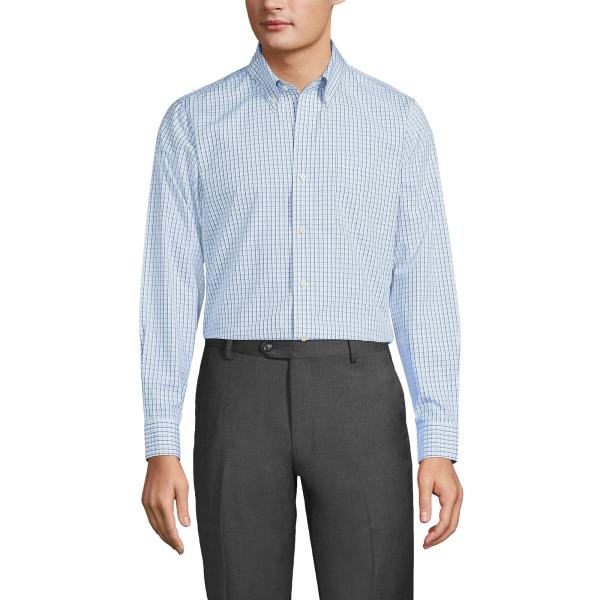 商品名:  Lands' End Men s Solid No Iron Supima Pinpoint Buttondown Collar Gray/Cobalt Multi Windowpane Regular 15h35ブランド: L...