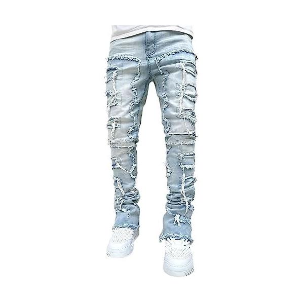 商品名:  Stacked Jeans Men Skinny Ripped Jeans Slim Fit Patchwork Denim Pants Y2K Goth Harajuku Emo Hip Hop Jeans Trouser B...