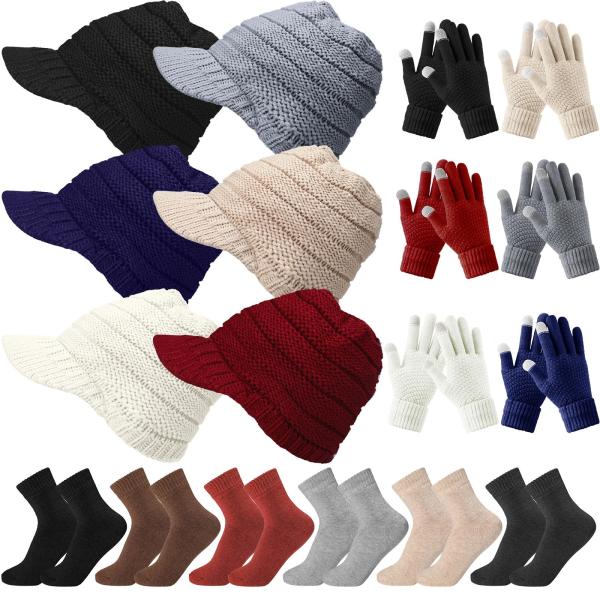 商品名:  Geyoga 18 Pcs Winter Knit Hat Touchscreen Gloves Dress Socks Set Includes 6 Ribbed Men Women's Skullies and Beanie...