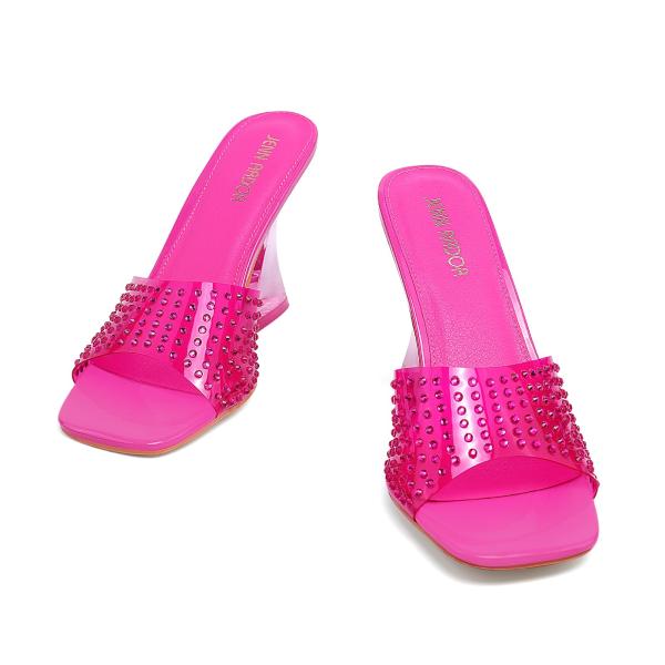 商品名:  Women’s Slides Sandals Transparent Trendy Clear Mid Heel Sandals Slip On Shoes Chunky Summer Slides Mules Dress Sq...