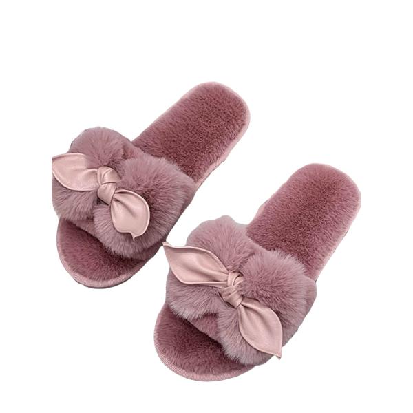 商品名:  OYOANGLE Women's Bow Decor Solid Slippers Fashion Indoor Home Slippers Warm Open Toe Furry Bedroom Slipper Pink CN...