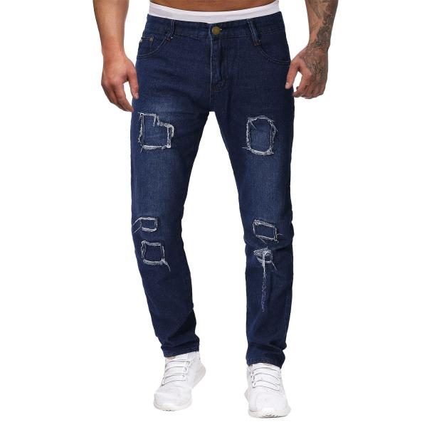 商品名:  Men Jeans Slim Fit Ripped Skinny Jeans Distressed Men Wide Leg Denim Jeans for Mens Stretch Loose Fit Jeans Blueブラ...