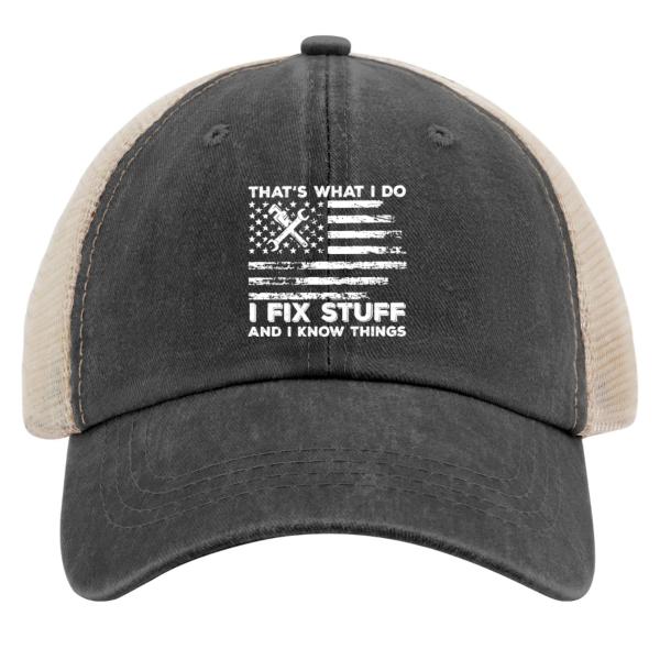 商品名:  Dad Hat I Fix Stuff and I Know Things Hat Trucker Hat Men Vintage Mesh Cap for Summer Blackブランド: Philysonic商品サイズ: ...