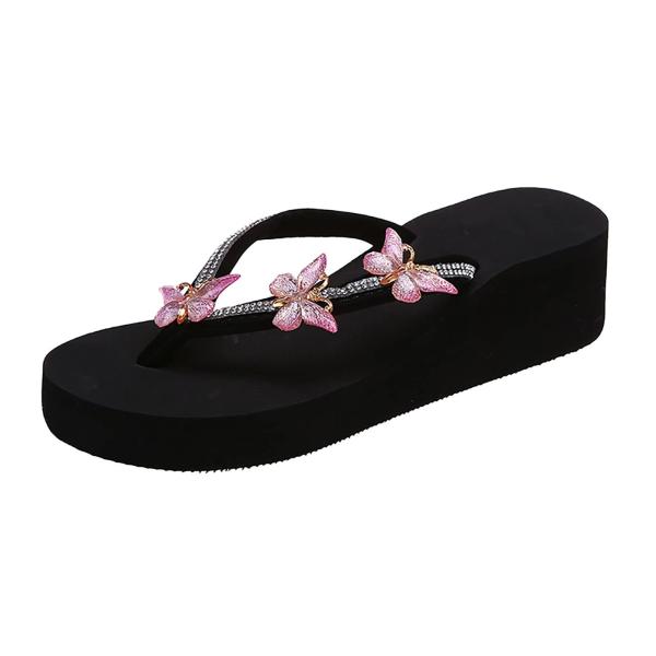 商品名:  Women Crystal Butterfly Sandals Rhinestone Flip Flops Fall Wedges Slide Sandal Slippers Beach Pink, Size 9ブランド: Sh...