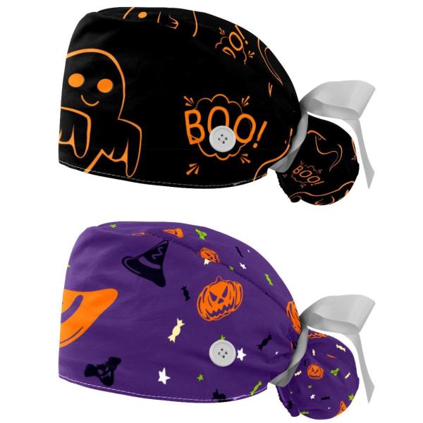 商品名:  Funny Ghost Cloud Boo Halloween Pattern Working Caps with Buttons, Long Hair Scrub Hats Ponytail Holder for Womenブ...