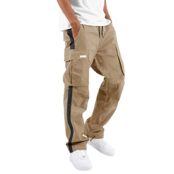 商品名:  Parise Jeans for Men Personality Side Striped Twill Cargo Pants for Men Flap Pockets Loose Fit High Waist Straight...