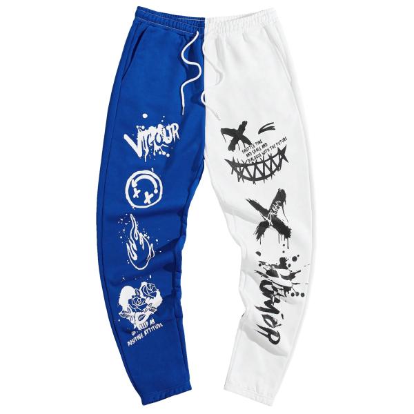 商品名: WDIRARA メンズ ツートーン カートゥーン グラフィックプリント ドローストリング ウエスト スウェットパンツ ジョガー ポケット付き, ブルー&amp;ホワイト, Large WDIRARA Men's Two Tone ...