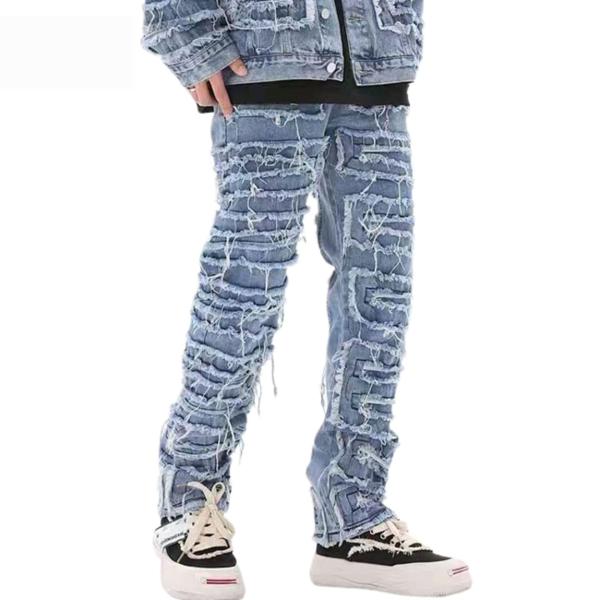 商品名:  YEOU Stacked Jeans Men Skinny Ripped Jeans Slim Fit Patchwork Denim Pants Y2K Goth Harajuku Emo Hip Hop Jeans Trou...