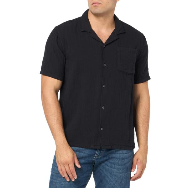 商品名:  PAIGE Men's Ellerton Gauze Short Sleeve Button Up Shirt, BLACKブランド: PAIGE商品サイズ: XX-Large高さ: 41.2cm横幅: 32.1cm奥行: 4c...