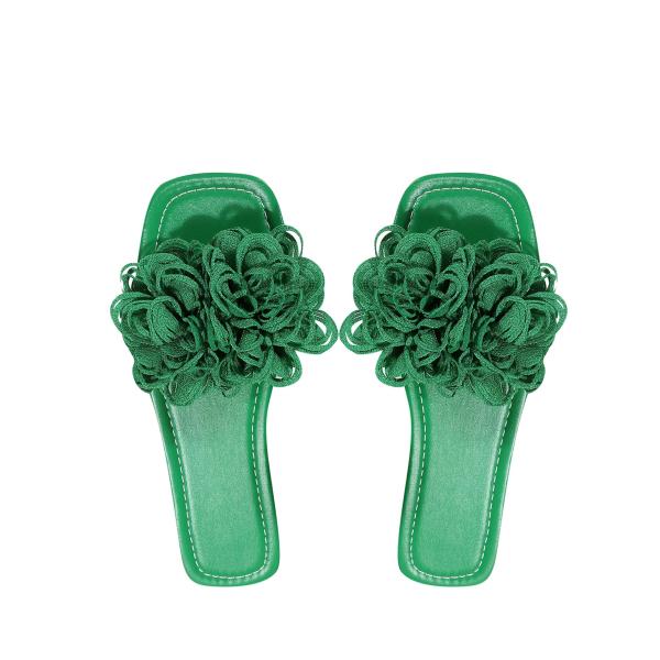 商品名:  OYOANGLE Women's Flower PU Leather Square Open Toe Flat Sandals Casual Summer Slip on Slide Sandals Green EUR39ブラン...