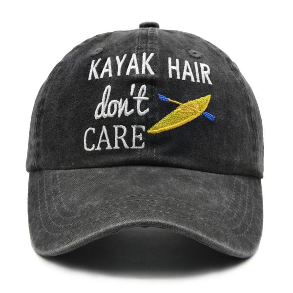 商品名: Waldeal レディース カヤックヘア Don't Care 帽子 デニム ウォッシュ加工 調節可能 ベースボールキャップ, イエローカヤック - ブラック, One Size Waldeal Women's Kayak Hai...