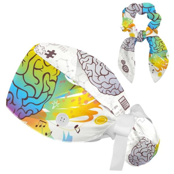 商品名: HOHODIY Brain with Knowledge 調節可能なワーキングキャップ ボタン/リボンヘア シュシュ スウェットバンド付き 洗濯可能 女性用, マルチカラー 11, Medium-Large HOHODIY Bra...