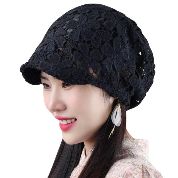 商品名:  KABAKE Women Fall Slouchy Crochet Beanie Hat Spring Summer Handmade Cutout Knit Skull Cap with Brim Visor Blackブラン...