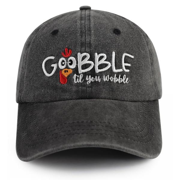 商品名:  Thanksgiving Gifts for Women Men, Gobble Till You Wobble Turkey Hat, Adjustable Embroidered Distressed Thanksgivin...