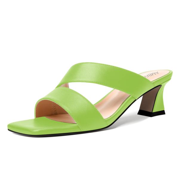 商品名:  AMBELIGHT Women's Casual Kitten Low Heel Indoor Solid Square Toe 2 Inch Matte Slip On Heeled Sandals Lime Green Si...