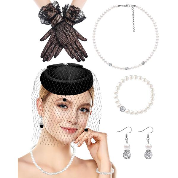 商品名:  Pillbox Hat with Veil Vintage Fascinators Hats Set 20s 50s Pearl Top Hat for Women Cocktail Tea Party Weddingブランド:...