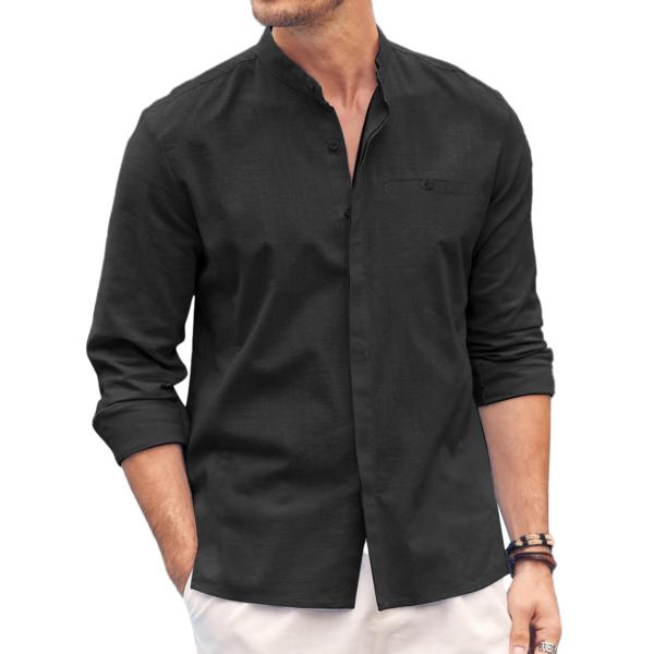 商品名:  COOFANDY Men's Linen Dress Shirts Banded Collar Vacation Shirts Casual Beach Wear Blackブランド: COOFANDY商品サイズ: XX-Lar...
