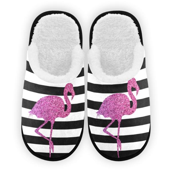 商品名:  Glaphy Pink Glitter Flamingo Stripes Slippers, Memory Foam Non-Slip Indoor House Slippers Bedroom Hotel Travel Hom...