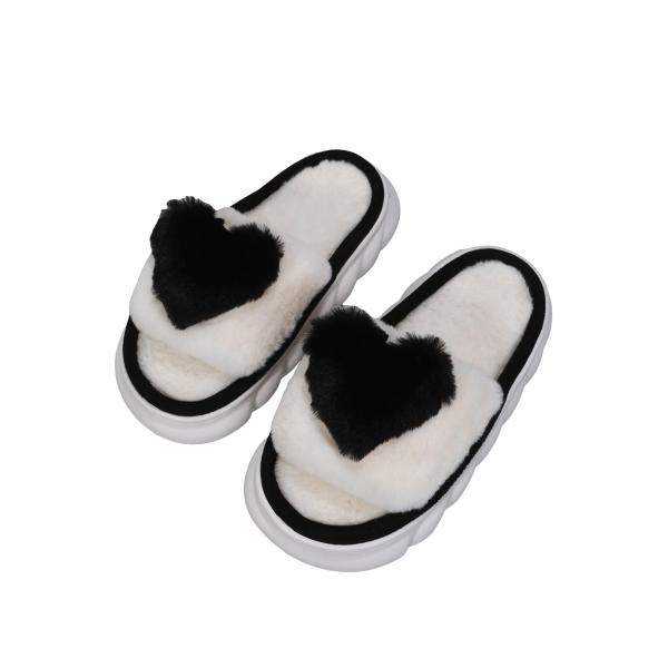 商品名:  OYOANGLE Women's Heart Decor Open Toe Slip on Bedroom Slipper Warm Comfy Furry Outdoor Indoor Slippers Black CN40-...