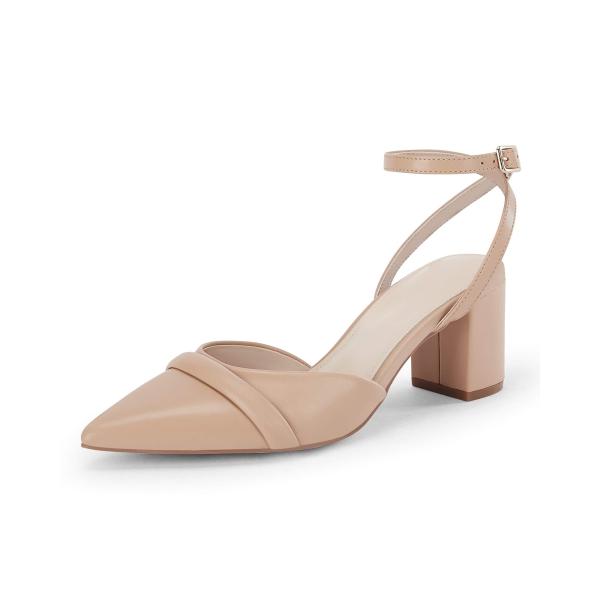商品名:  Coutgo Chunky Low Heels for Women Closed Pointed Toe Heel Sandals Ankle Strap Pumps Wedding Dress Shoes, Khaki, Si...