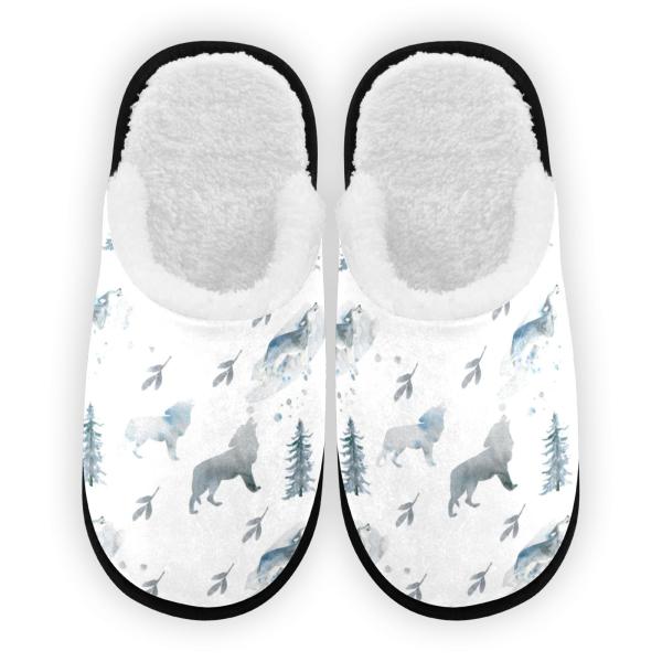 商品名:  Glaphy Watercolor Wolf Pattern House Slippers for Men, Memory Foam Non-Slip Indoor Slippers Bedroom Hotel Travel H...