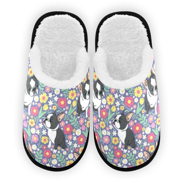 商品名:  Glaphy Cute French Bulldog Floral Slippers for Women, Memory Foam Non-Slip Indoor House Slippers Bedroom Hotel Tra...