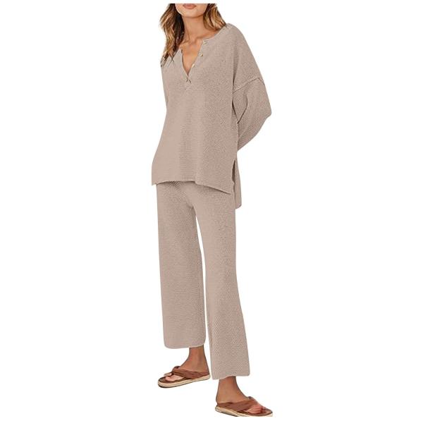 商品名:  DOLKFU clearance deals fall outfits for women 2023 Womens 2 Piece Outfits V Neck Button Long Sleeve Sweater Top Wi...