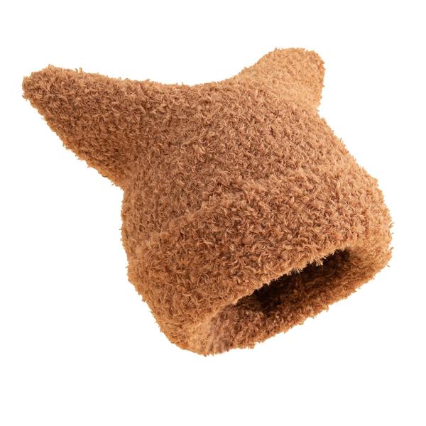 商品名:  Fuzzy Cat Ear Knitted Beanie Hats, Fluffy Winter Slouchy Crocheted Hat Funny Plush Kitty Ears Cap for Girls Women ...