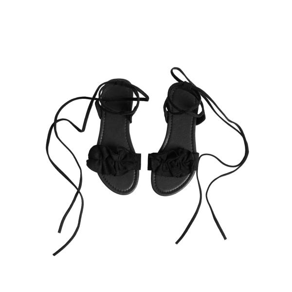 商品名: GORGLITTER レディース クリスクロス タイレッグサンダル ラッフルトリム ストラップスライド レースアップ 無地 フラットサンダル, ブラック, 24.5 GORGLITTER Women's Lace Up Sanda...