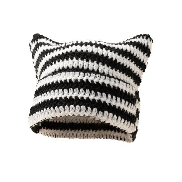 商品名:  OYOANGLE Women's Cute Striped Ear Beanie Hat Fall Winter Warm Knitted Cap Black White One Sizeブランド: OYOANGLE商品サイズ:...