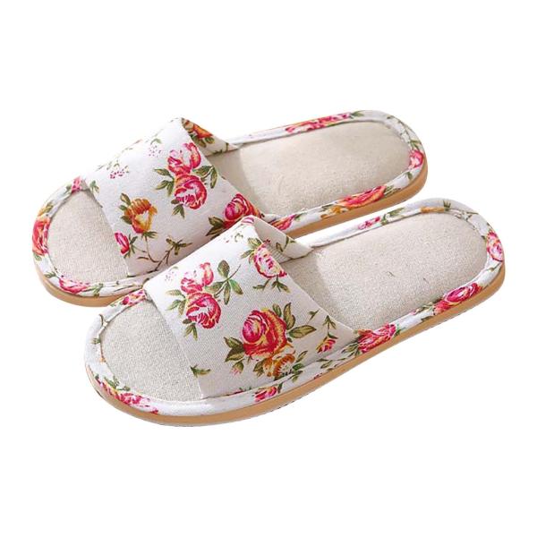 商品名:  Lxiaozhu Boho Floral Linen Slippers for Couple Vintage Open-toe Flax Slippers Spring Summer Fall Beach Slide Sanda...