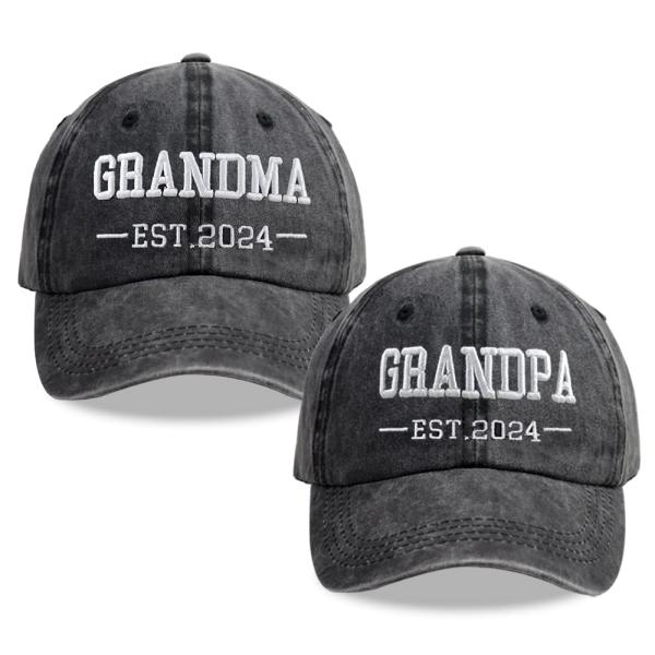 商品名:  2PCS Grandpa and Grandma EST 2024 Hats for Men Women, Adjustable Wash Cotton 3D Embroidered Funny Grandparents Bas...