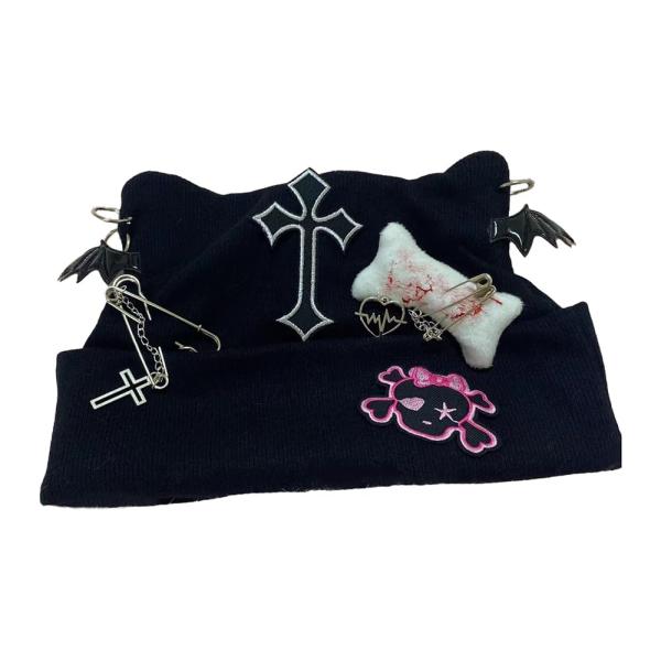 商品名:  CAT KO Cross Black Beanie Hat Goth Cat Ear Hat Y2K Accessories Grunge Hat Crochet Knitted Hats for Women Girlsブランド...