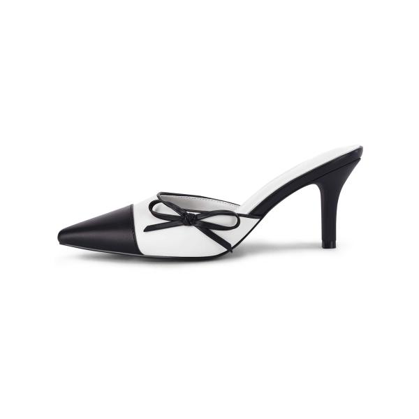 商品名:  Coutgo Womens Bow Tie Mules Heels Two Tone Closed Pointed Toe Slip On Backless Wedding Dress Shoes Pumps,White, Si...
