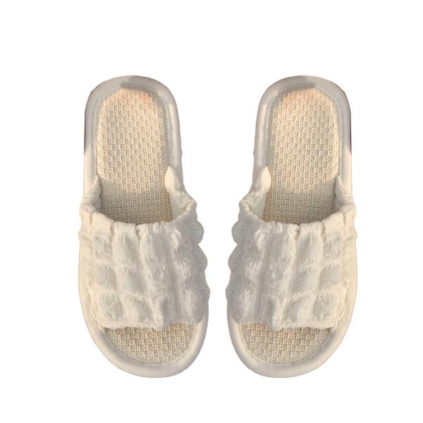 商品名:  OYOANGLE Women's Ruched Open Toe House Slippers Solid Non Slip Single Band Comfy Indoor Slide Slippers Beige CN40-...