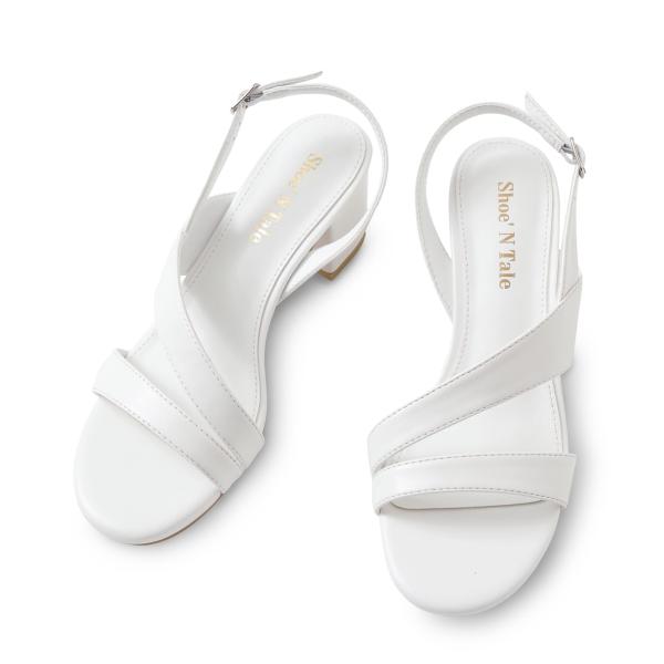 商品名:  Shoe'N Tale Women's Chunky Block Mid Heels Strappy Heels for Women Comfortable Round Open Toe Ankle Strap(10,White...