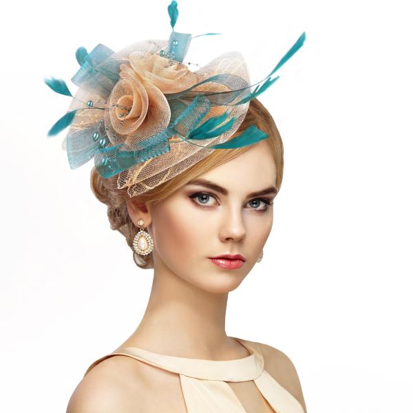 商品名:  Zinniday Vintage Champagne Fascinator Hats - 20s 50s Style with Mesh Ribbons Feathers and Pearl for Women's Tea Pa...