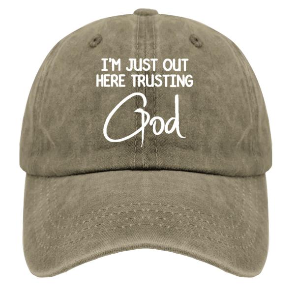 商品名:  Im Just Out Here Trusting God Hat for Women with Design Tennis Hat for Men Pigment Khaki Trucker Hat Cute Unique G...