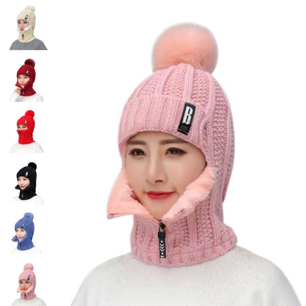 商品名:  Winter Siamese Windproof Hat,Knitted Hat with Ear Protectors,One-Piece Hat,3 in 1 Winter Women Wool Knitted Hat (P...