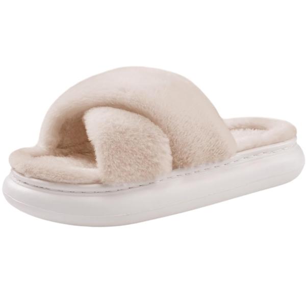 商品名:  QUEQUETREE Women's Open Toe Fluffy Slippers Fuzzy House Slippers Cute Memory Foam Bedroom Slippers Indoor Outdoor ...