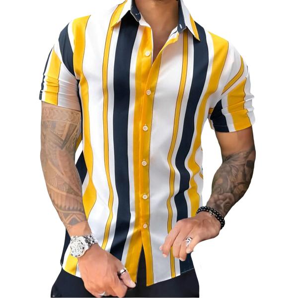 商品名:  GORGLITTER Men's Striped Button Down Shirt Short Sleeve Collar Neck T-Shirt Multicolor Largeブランド: GORGLITTER商品サイズ:...